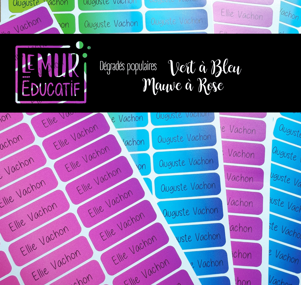 Étiquettes autocollantes PRÉNOM et NOM dégradés de couleurs originaux ...