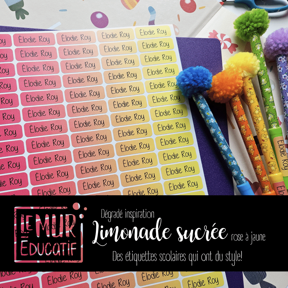Étiquettes autocollantes PRÉNOM et NOM dégradé de couleurs LIMONADE ...