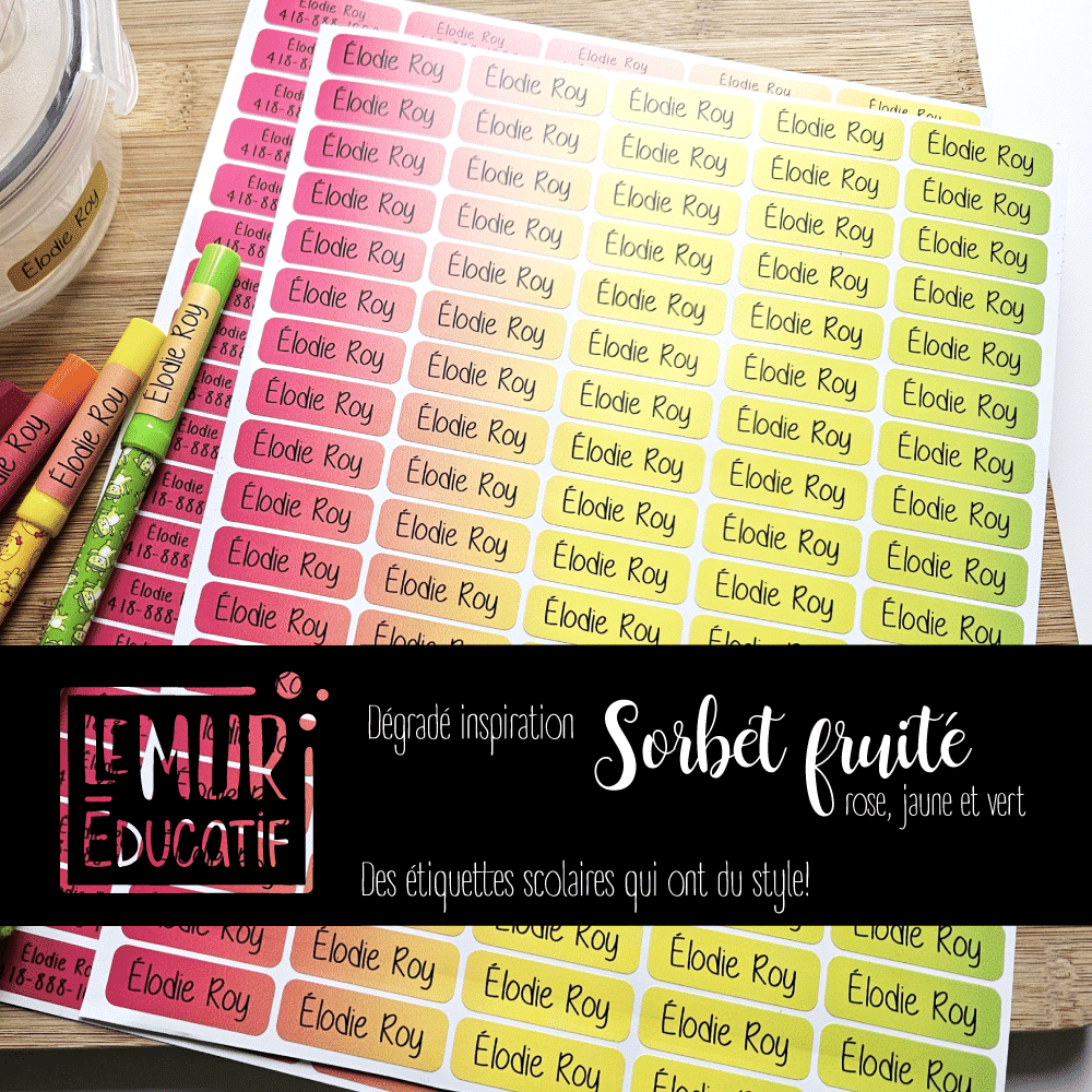 Étiquettes autocollantes PRÉNOM et NOM dégradé de couleurs SORBET ...